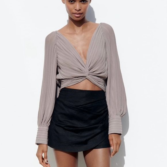 Zara | Tops | Zara Xs Sheer Crop Top Nwt Taupe Gray Color | Poshmark